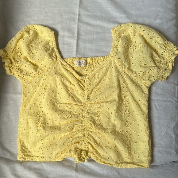 Jolie & Joy by FCT With Love | Shirts & Tops | Jolie Joy Girls Yellow Eyelet Flutter Sleeve ...